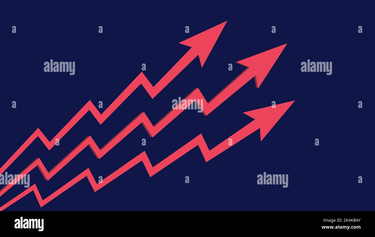 Rising prices and three red up arrows on dark blue background. The ...