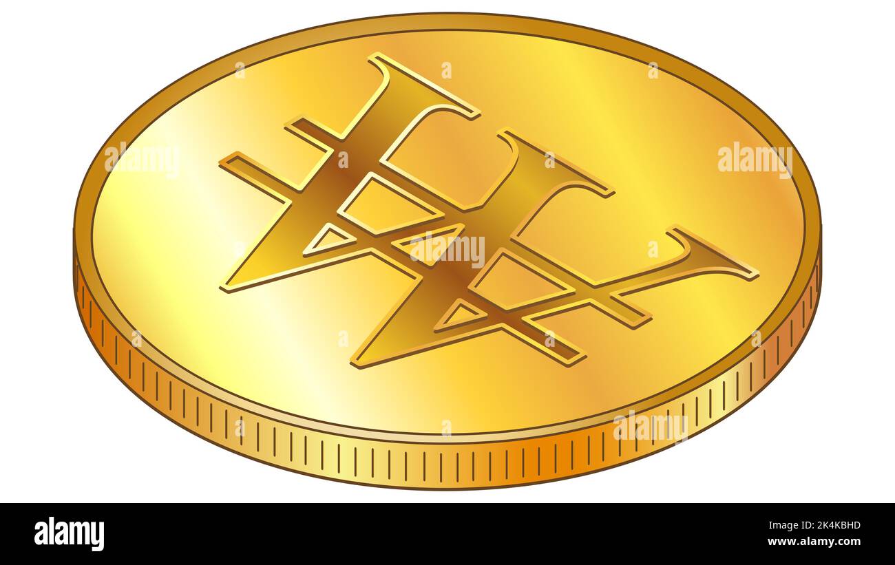Golden coin South Korean won KRW isometric view isolated on white ...