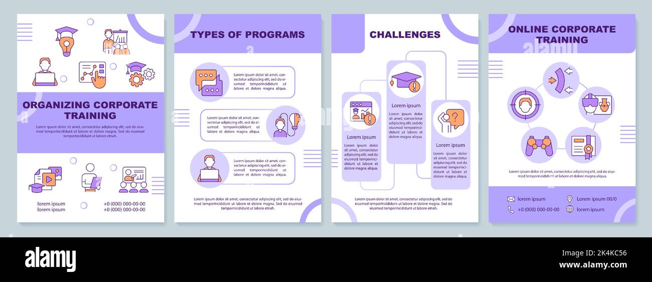 Organizing corporate training purple brochure template Stock Vector ...