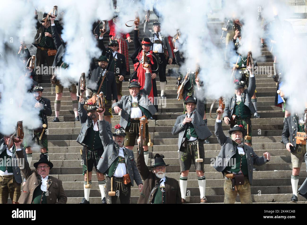 Munich, Germany. 03rd Oct, 2022. Boeller gunners stand on the steps of the Bavaria during the ...