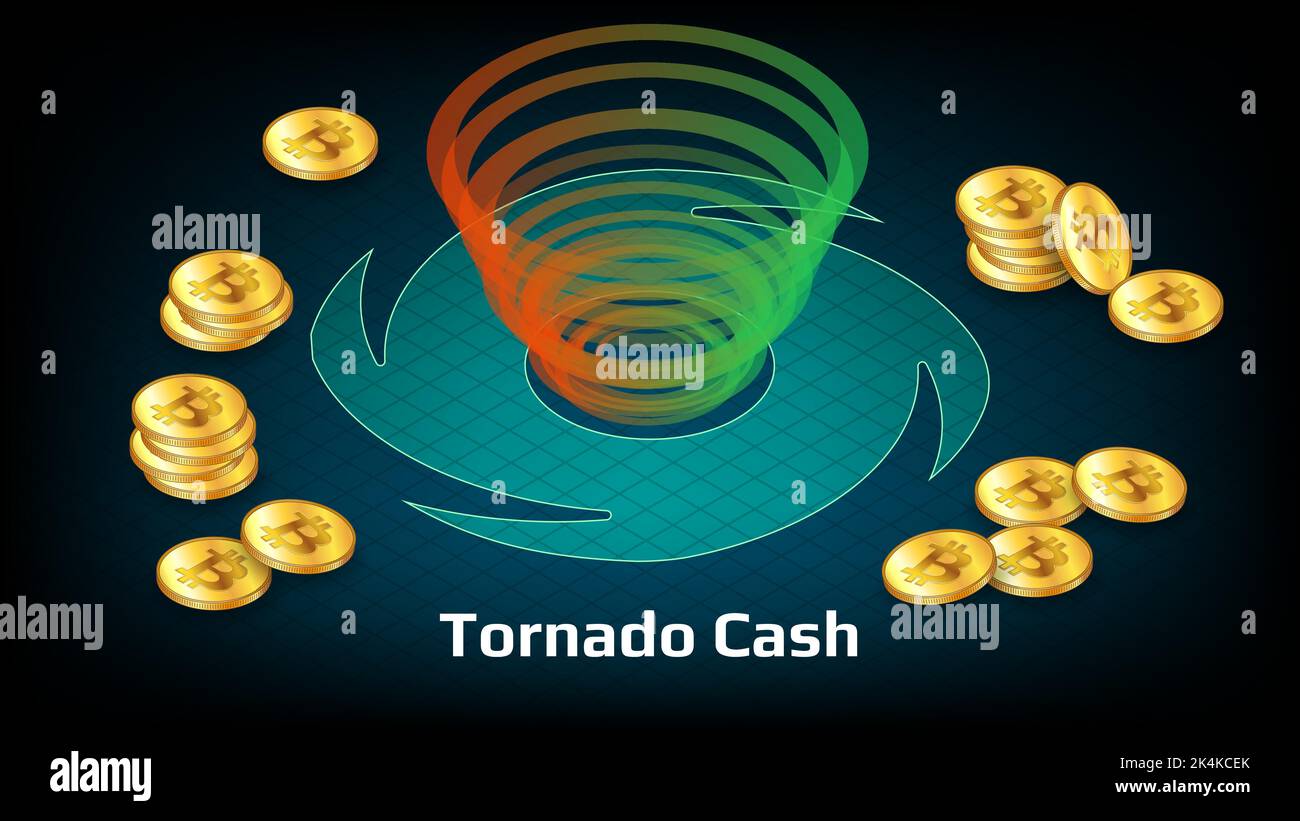 Tornado Cash banner in isometric view with Bitcoin BTC coins and text ...