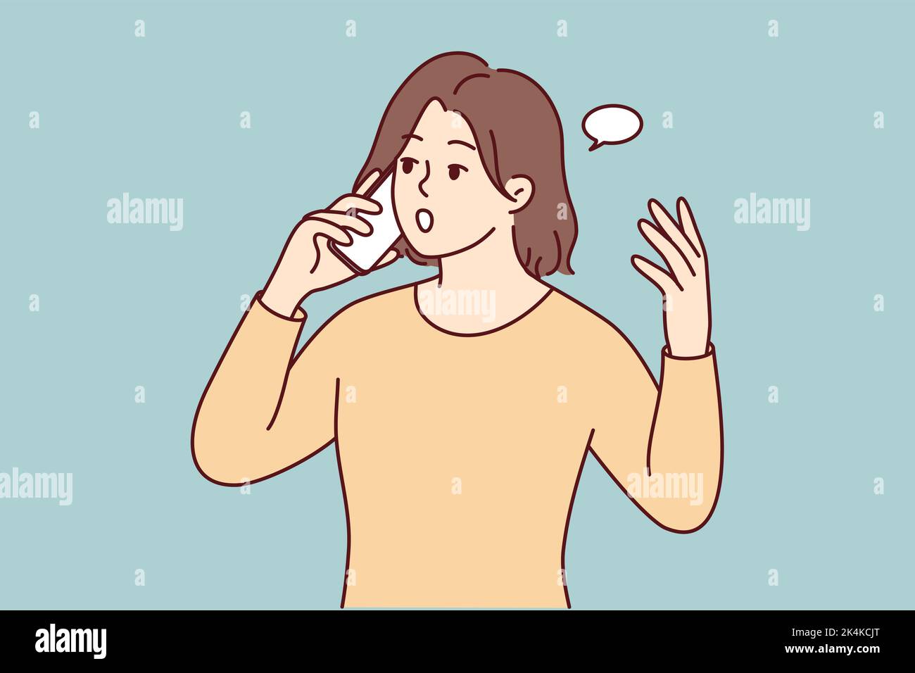 Young Woman Talking On Cellphone Shocked With Unexpected News Female
