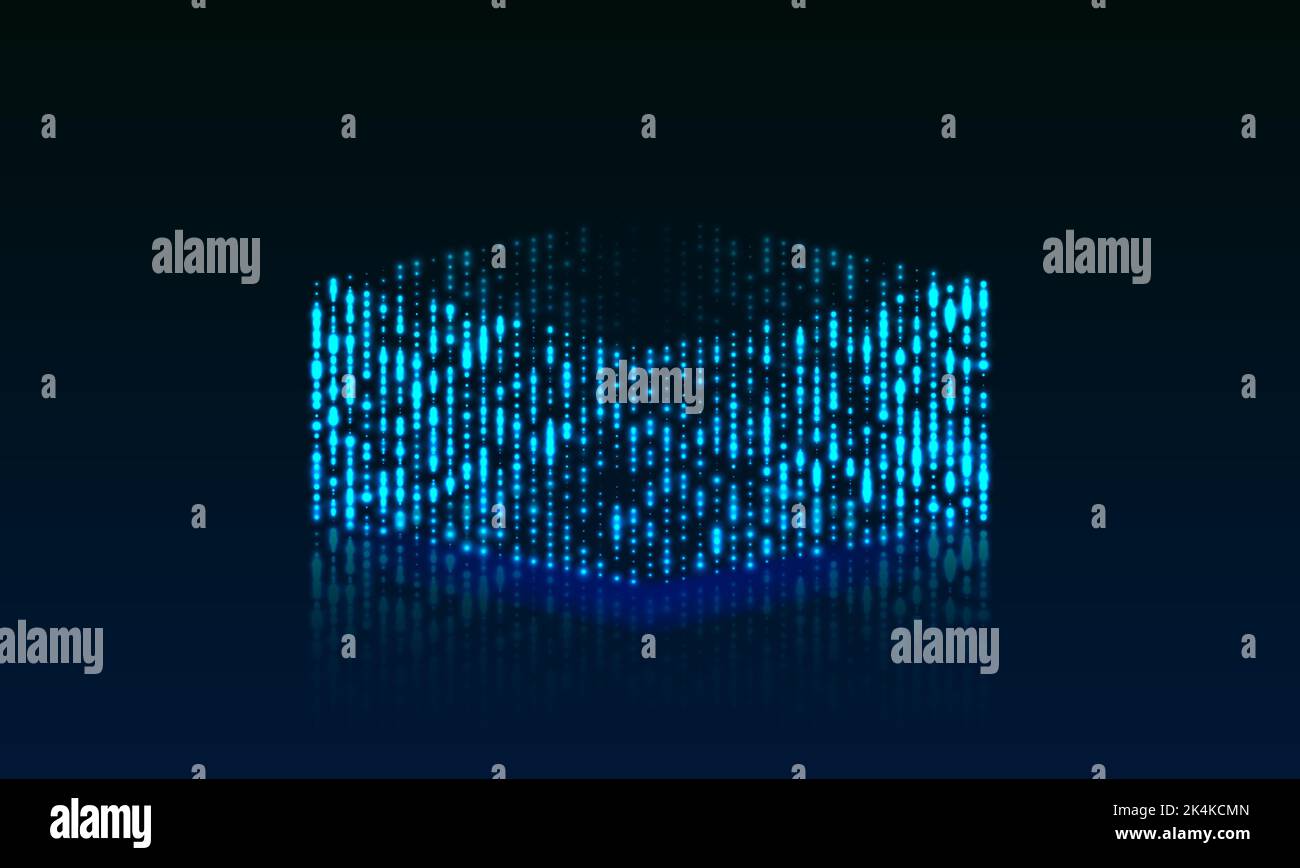 3D big data cube made of glowing particles. Isometric bright box with ...