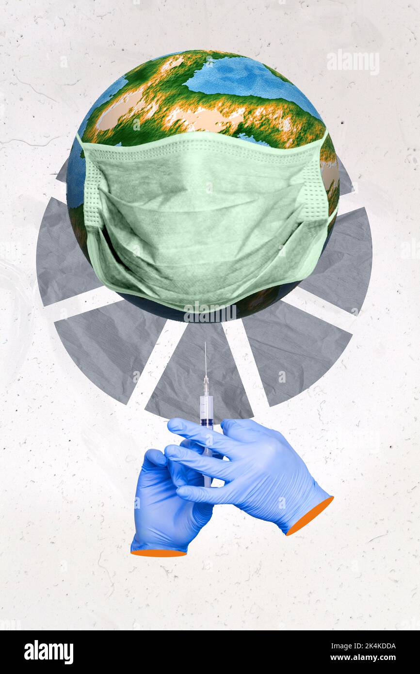 Composite collage image of planet earth wear sterile medical disposable ...