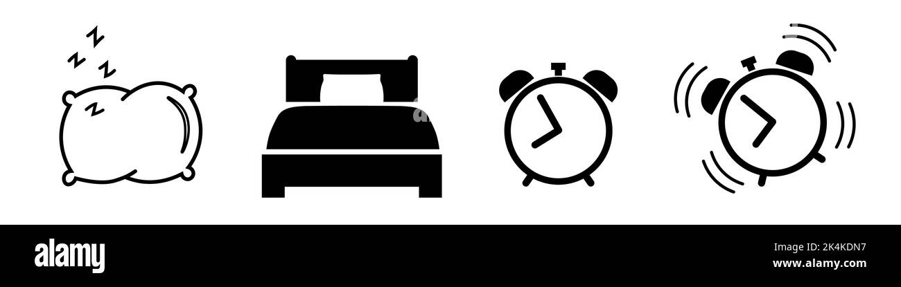 Sleep and wake up Icon set alarm clock, pillow Stock Vector Image & Art ...