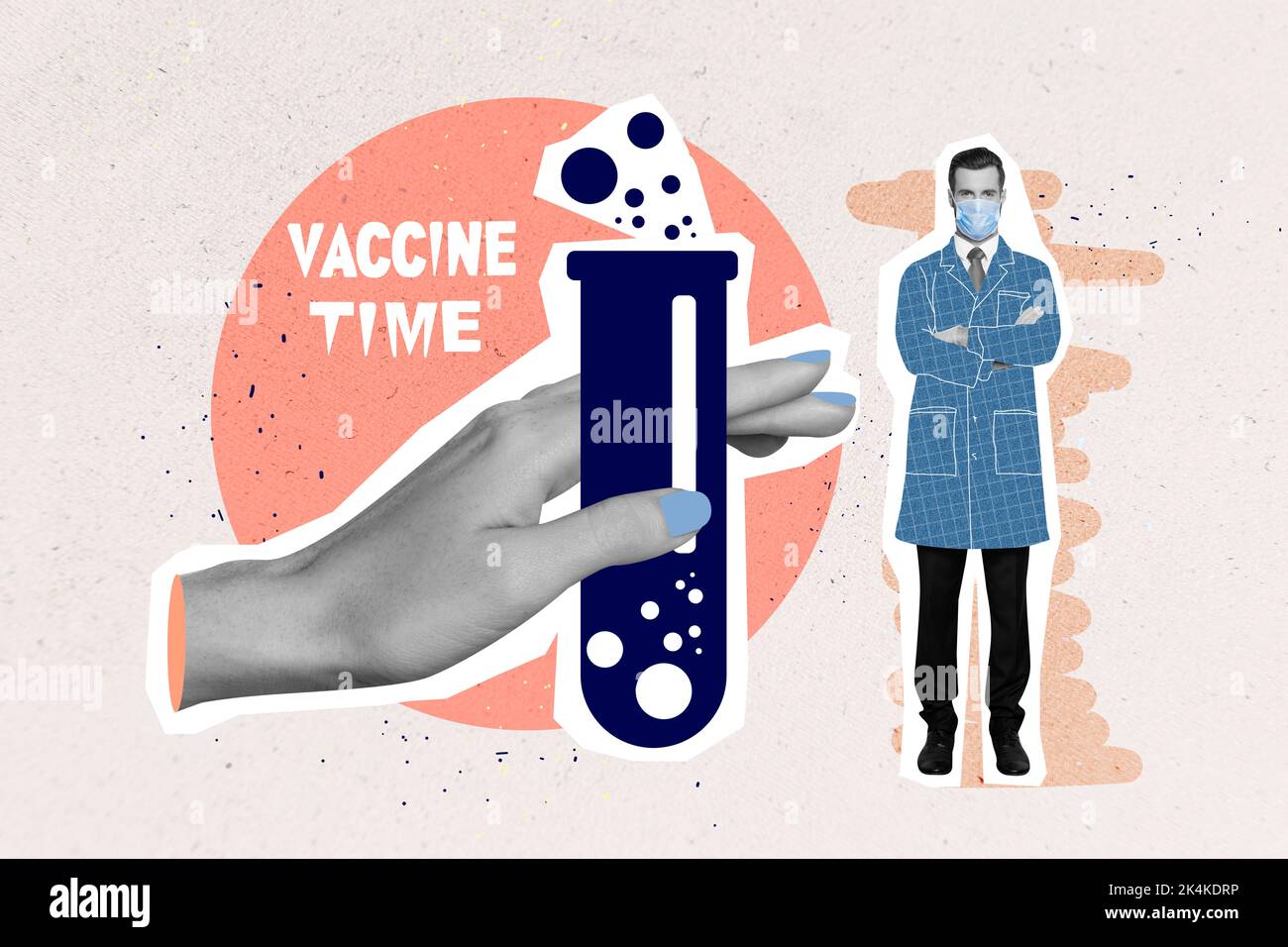 Composite collage image of hand holding laboratory test tube vaccine ...