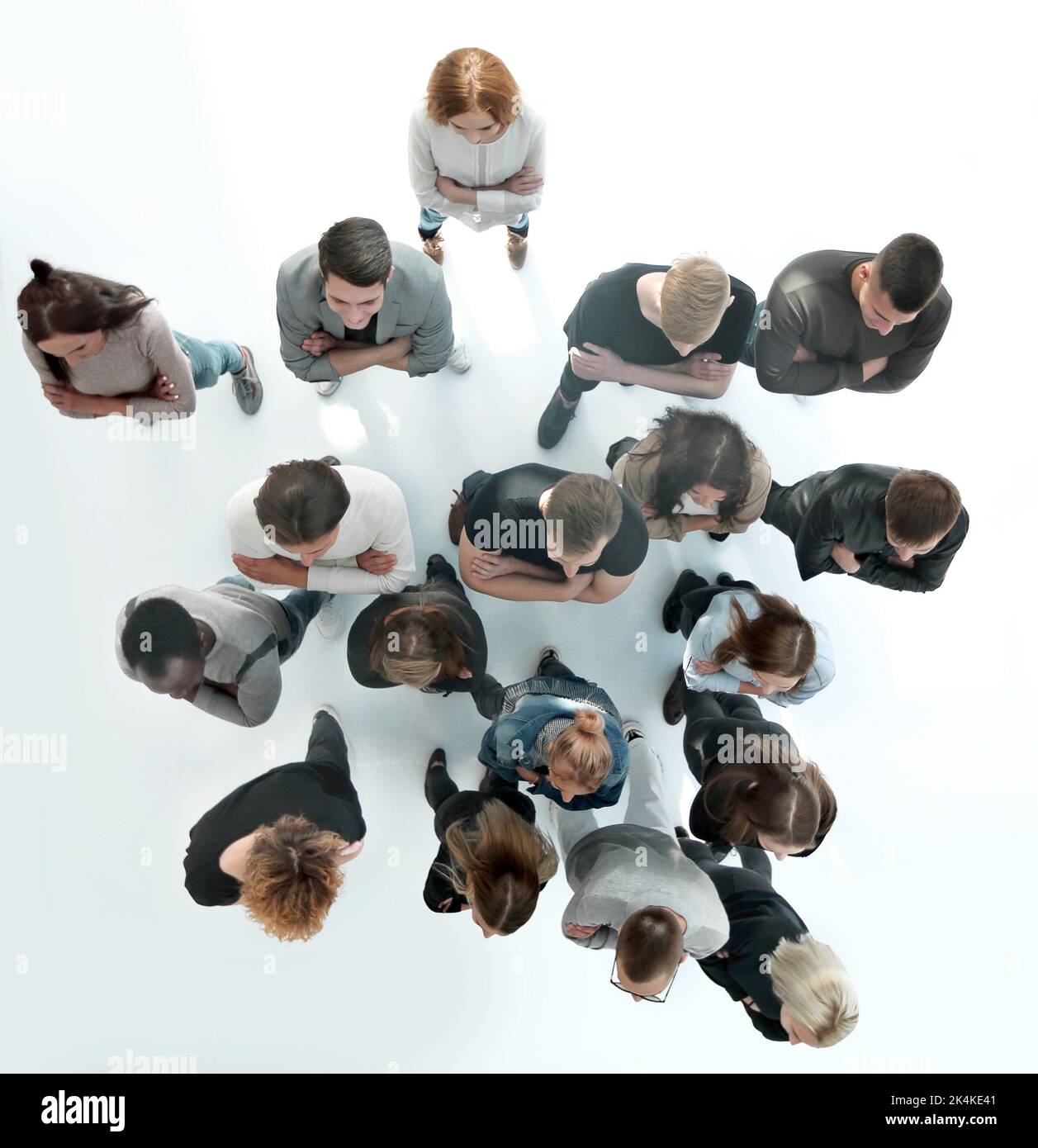 top view. lots of diverse young people looking up Stock Photo - Alamy
