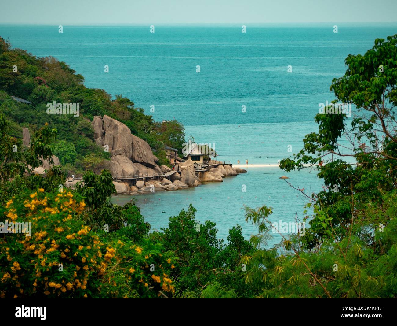 The beautiful view of the green shoreline with turquoise sea. Holiday ...