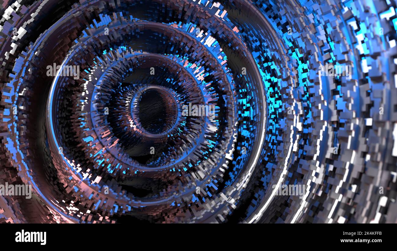 3D rendering of dark ripple-like object resembling noisy pulse or harsh ...