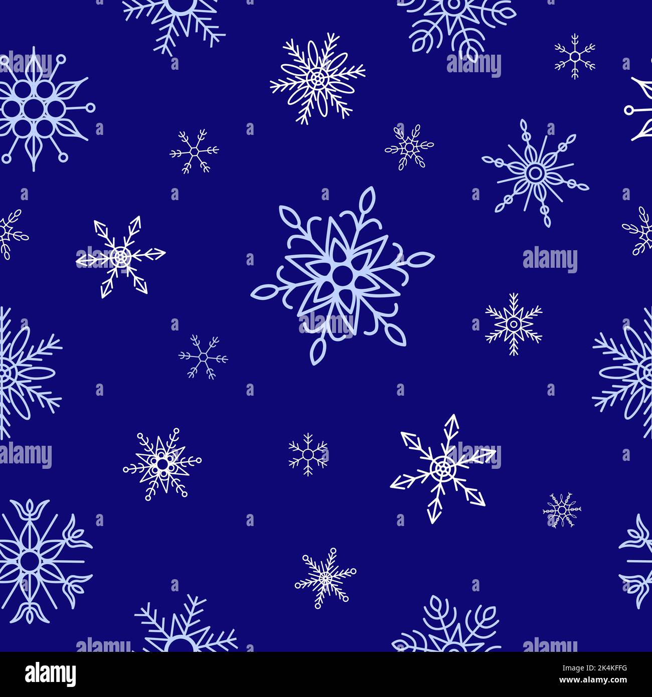Snowflakes seamless pattern, white and blue elements on dark blue ...
