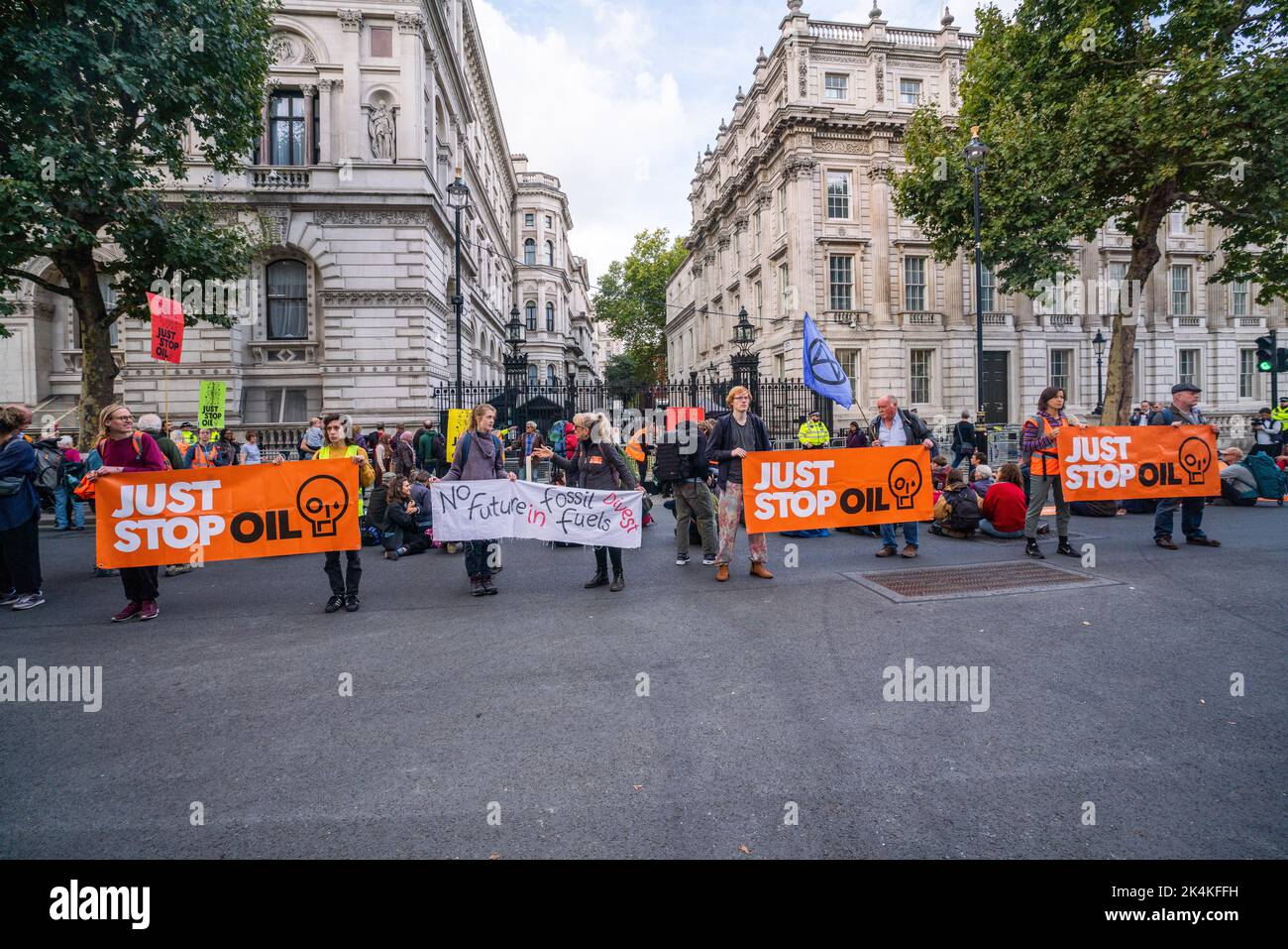 London UK. 3 October 2022 . Just Stop Oil climate activists stage a sit ...