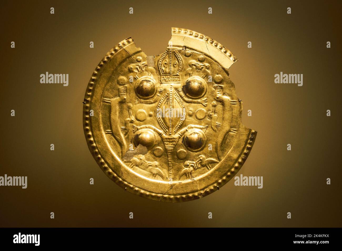 A golden artifact displayed in Gold Museum of Bogota, Colombia Stock ...