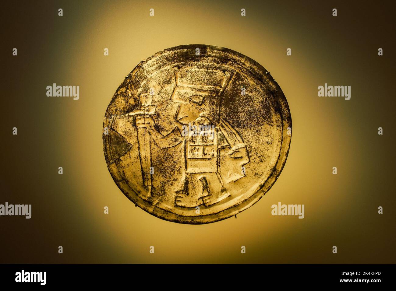 A golden artifact displayed in Gold Museum of Bogota, Colombia Stock ...