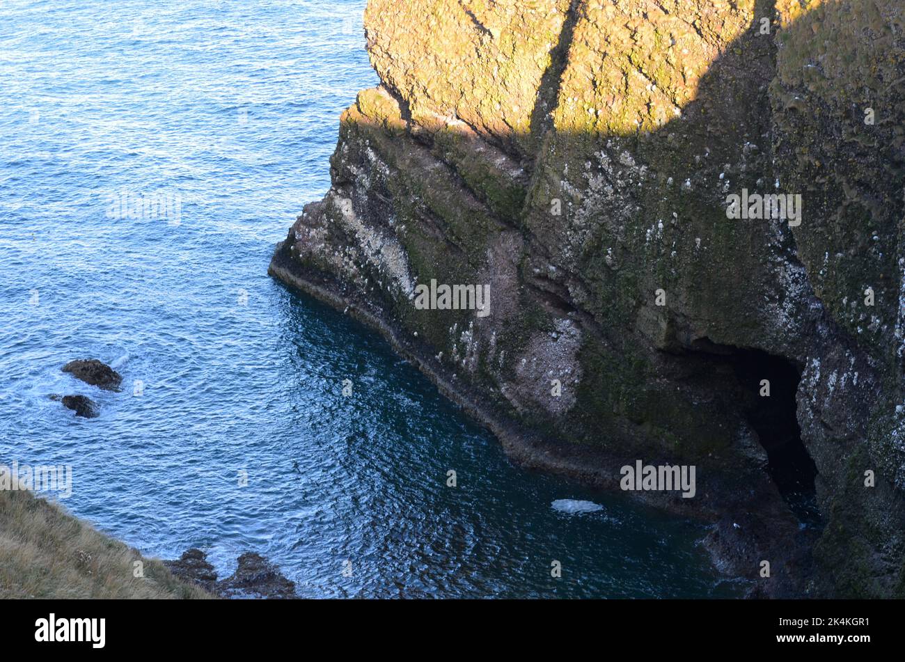 Sea cliffs along the coastal path for Dunottar Castle, Stonehaven ...