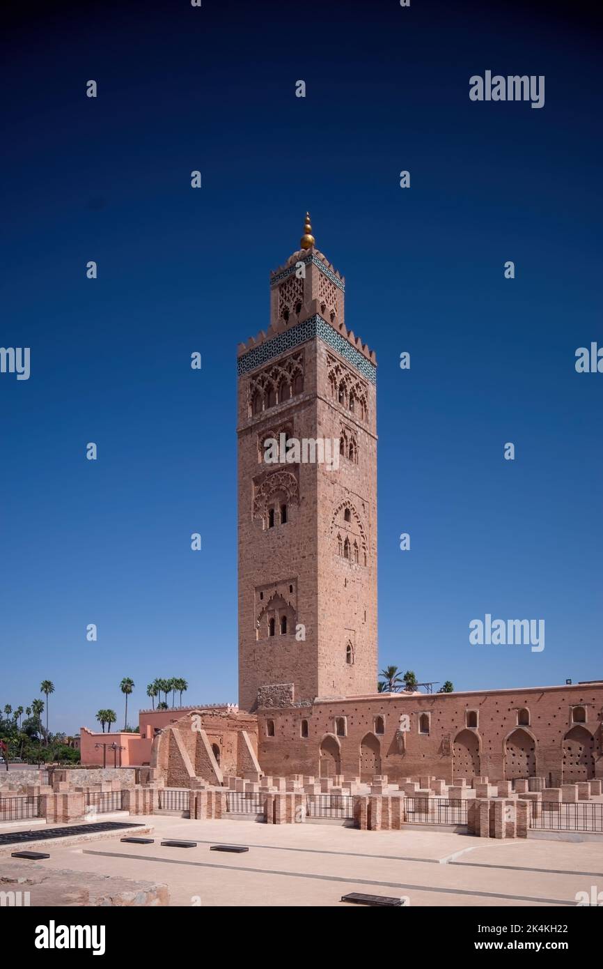 Koutoubia Mosque Minaret in Morocco Marrakesh and gardens during sunset ...