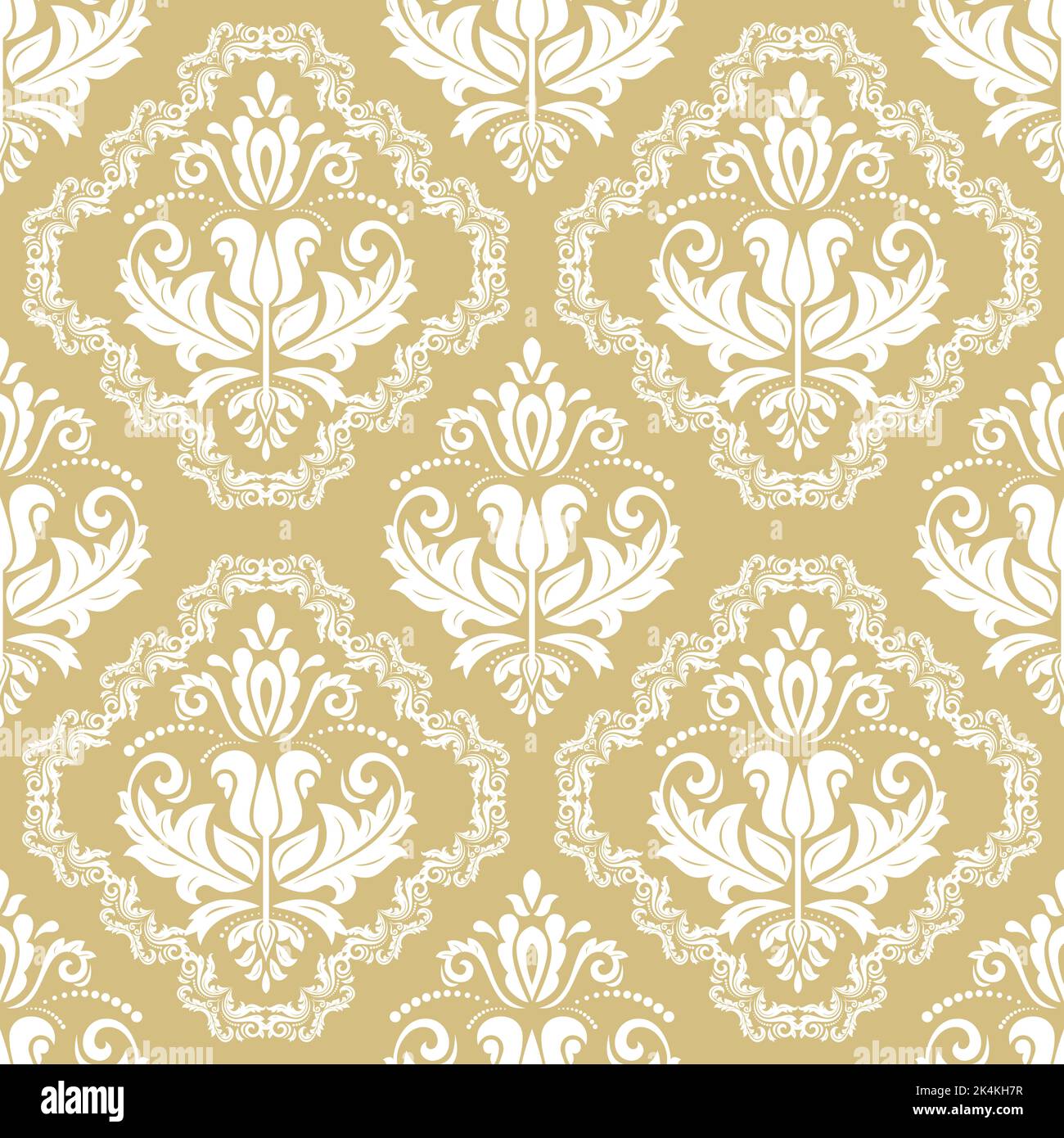 Classic seamless yellow and white pattern. Damask orient ornament ...