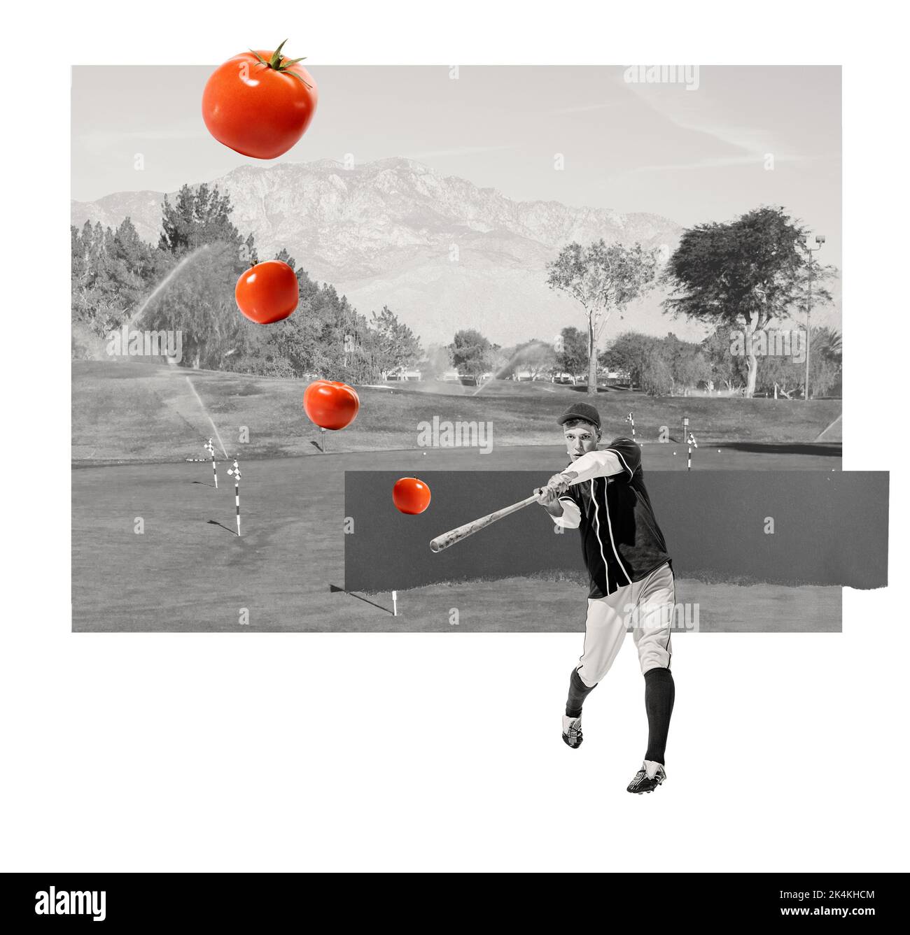 Contemporary art collage. Black and white image of young man, student ...