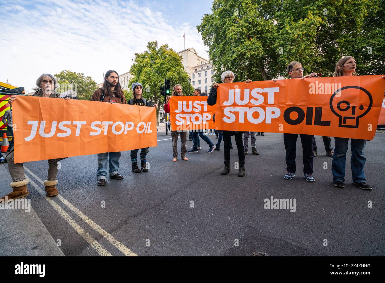 London UK. 3 October 2022 . Just Stop Oil climate activists stage a sit ...