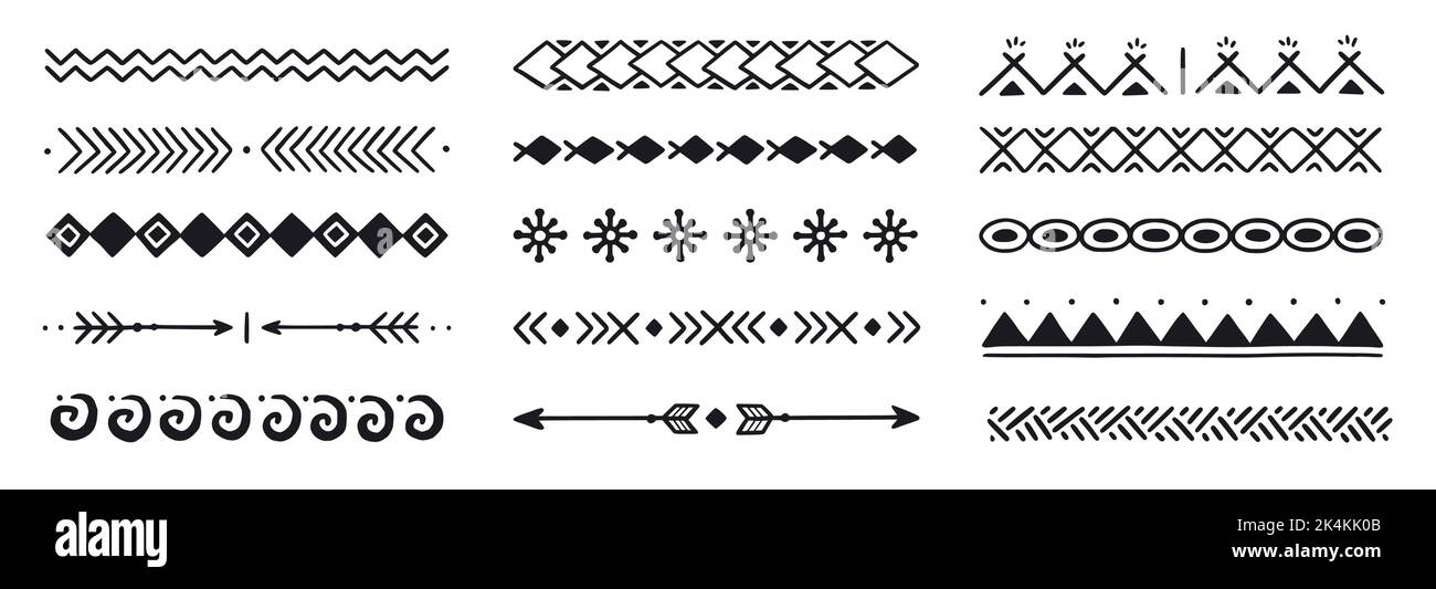 Hand drawn folk motif, ethnic pattern set. Peru, mexican, aztec drawn ...