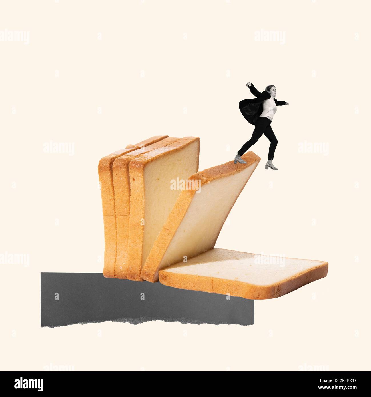 Contemporary art collage. Business Woman being late for work, running ...