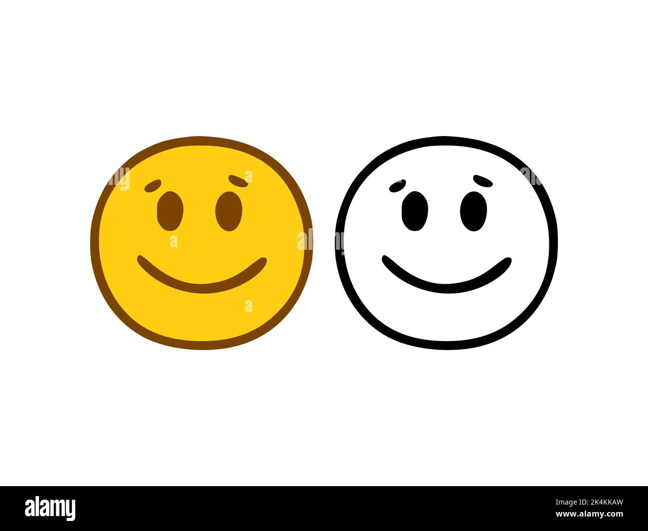 Cute face emoticon in doodle style isolated on white background Stock ...