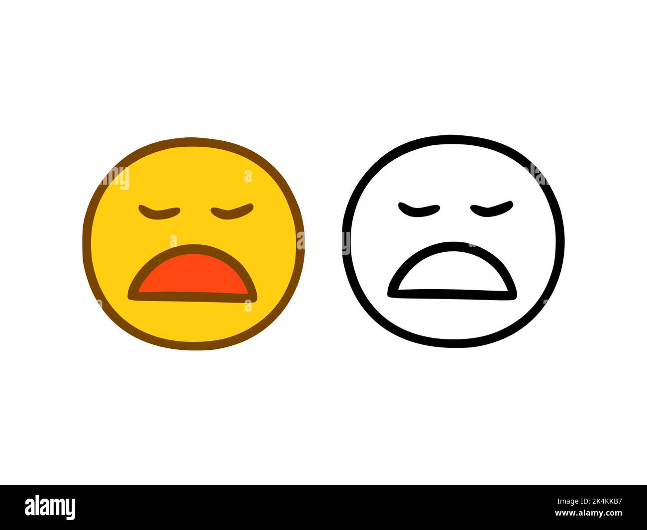 Sad face emoticon in doodle style isolated on white background Stock ...