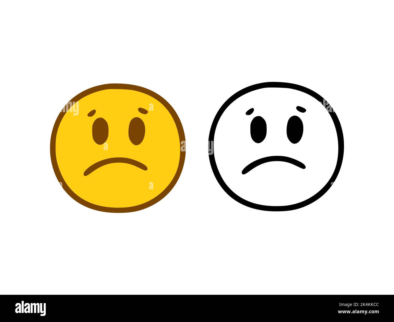 Sad face emoticon in doodle style isolated on white background Stock ...