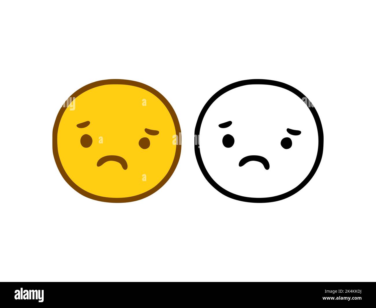 Sad face emoticon in doodle style isolated on white background Stock ...