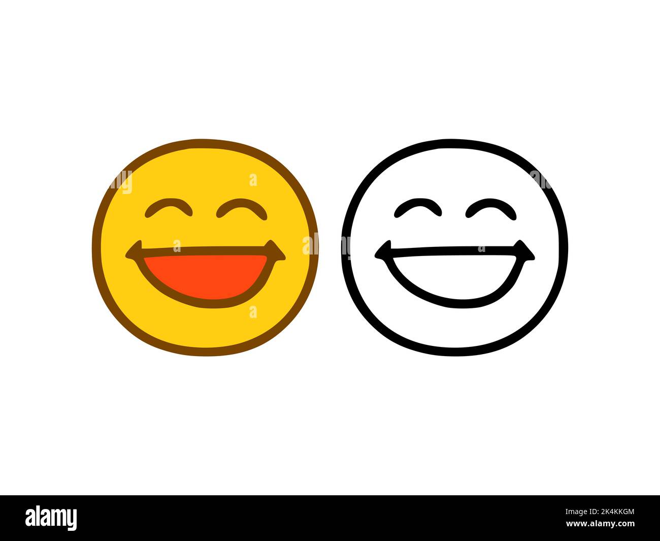Happy face emoticon in doodle style isolated on white background Stock ...