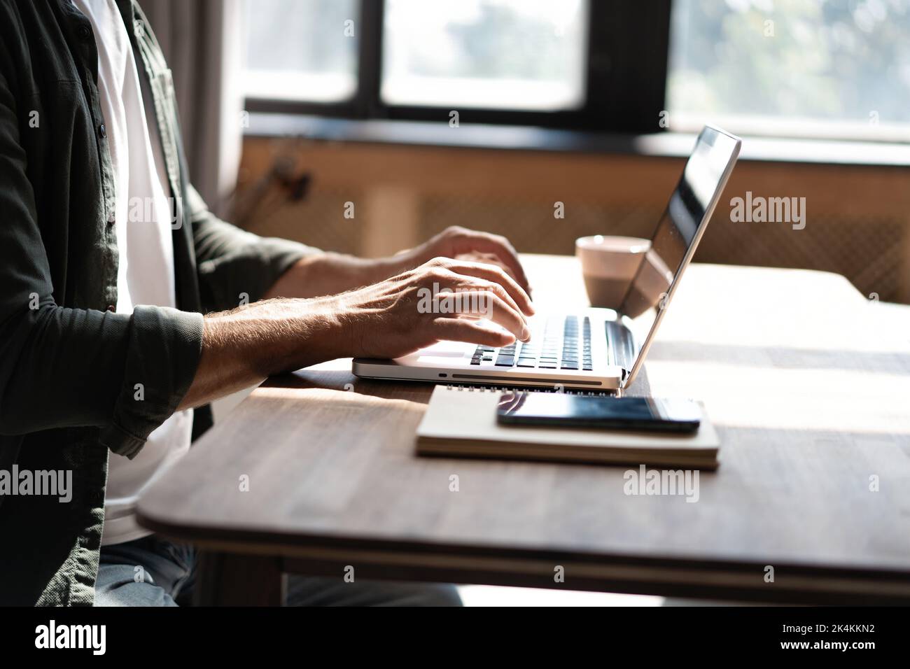 Hand typing message on keyboard laptop chatting friend search ...