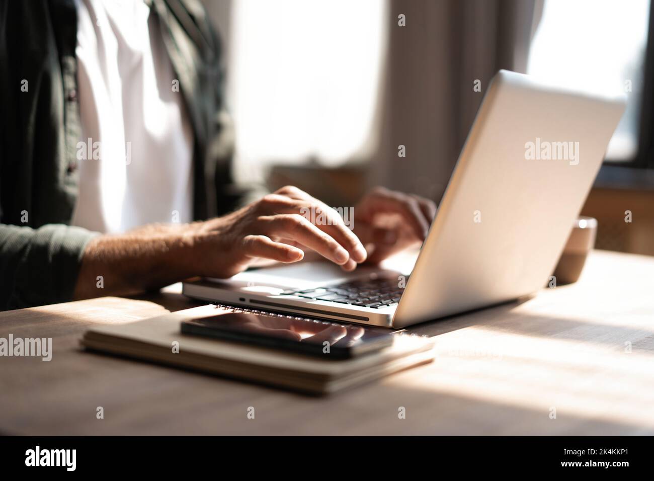 Hand typing message on keyboard laptop chatting friend search ...