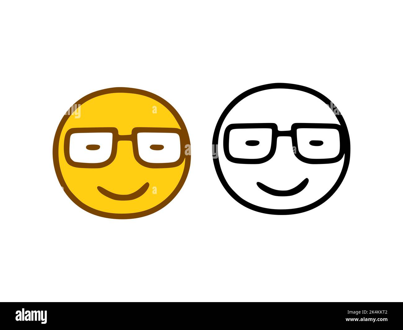 Emoticon with glasses in doodle style isolated on white background ...