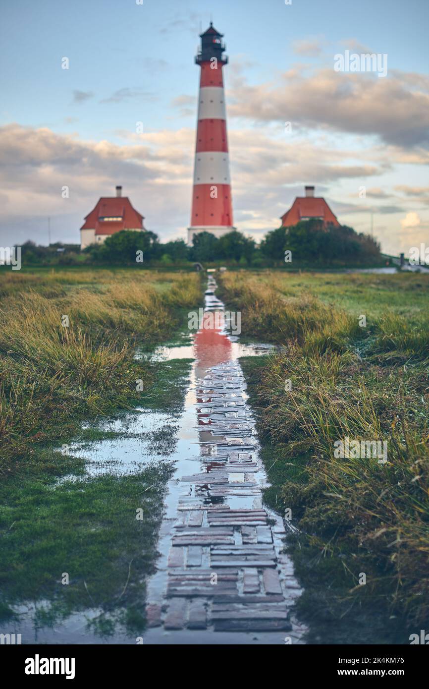 Lighthouse Westerheversand in northern Germany. High quality photo ...