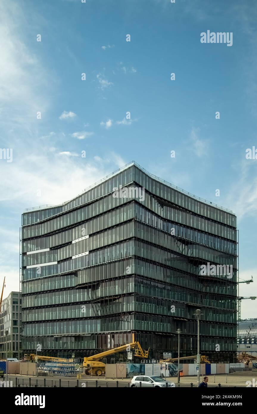 Modern tall glass building in the posh embassy tech village area ...