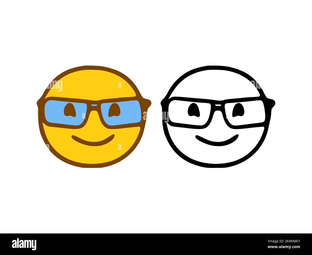 Happy face emoticon with glasses in doodle style isolated on white ...