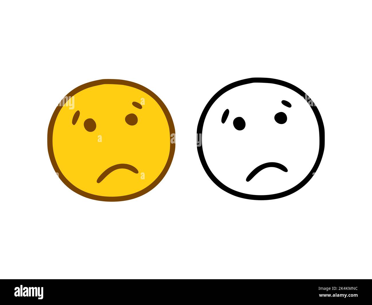 Sad face emoticon in doodle style isolated on white background Stock ...