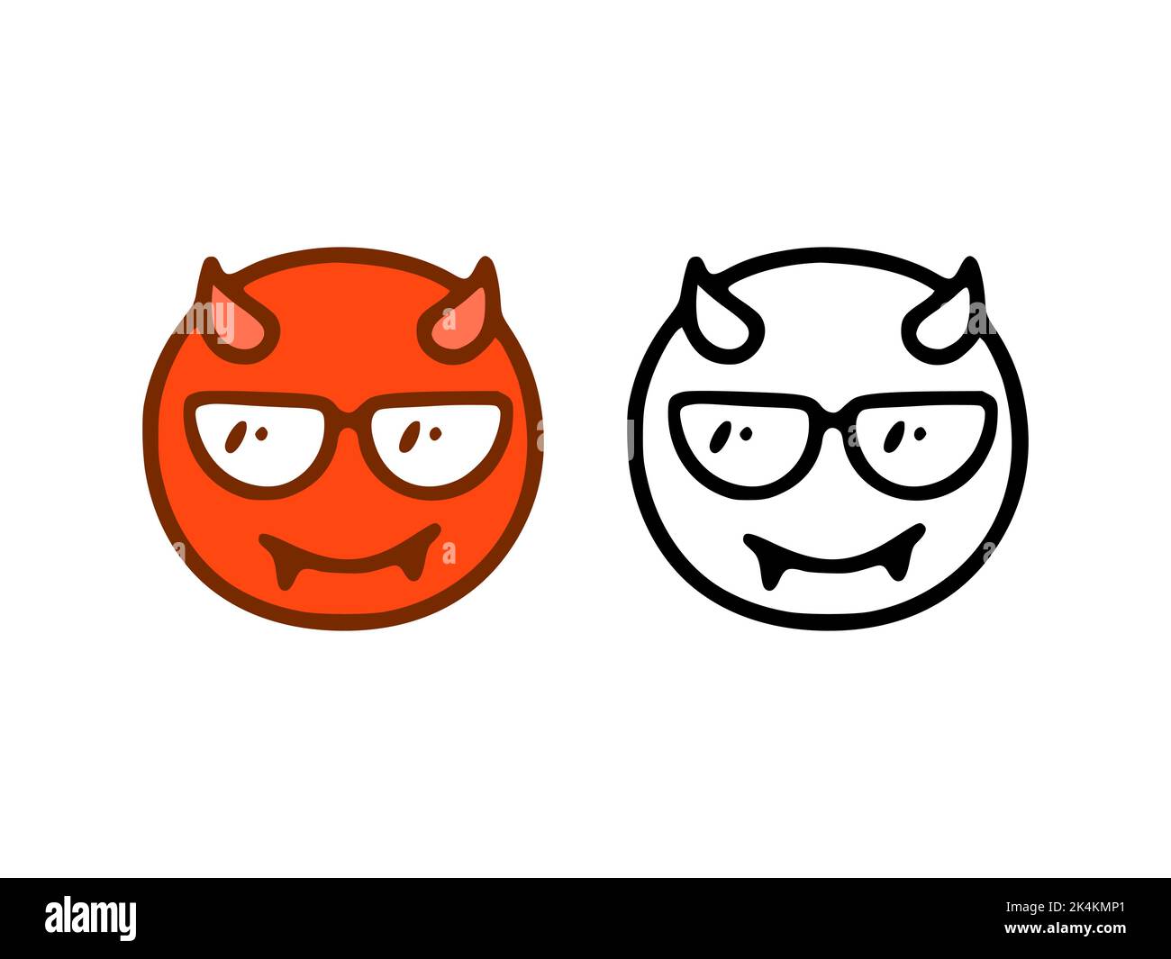 devil with glasses emoticon in doodle style isolated on white ...