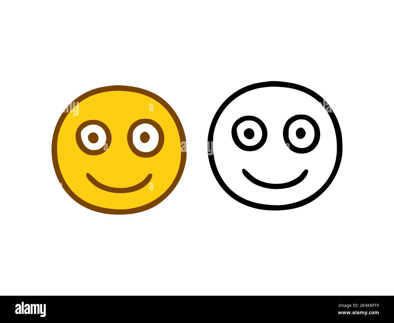 Happy face emoticon in doodle style isolated on white background Stock ...