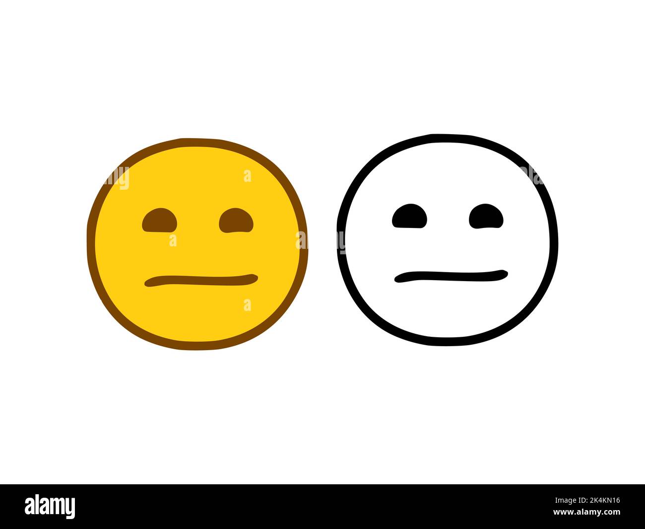 Sad face emoticon in doodle style isolated on white background Stock ...
