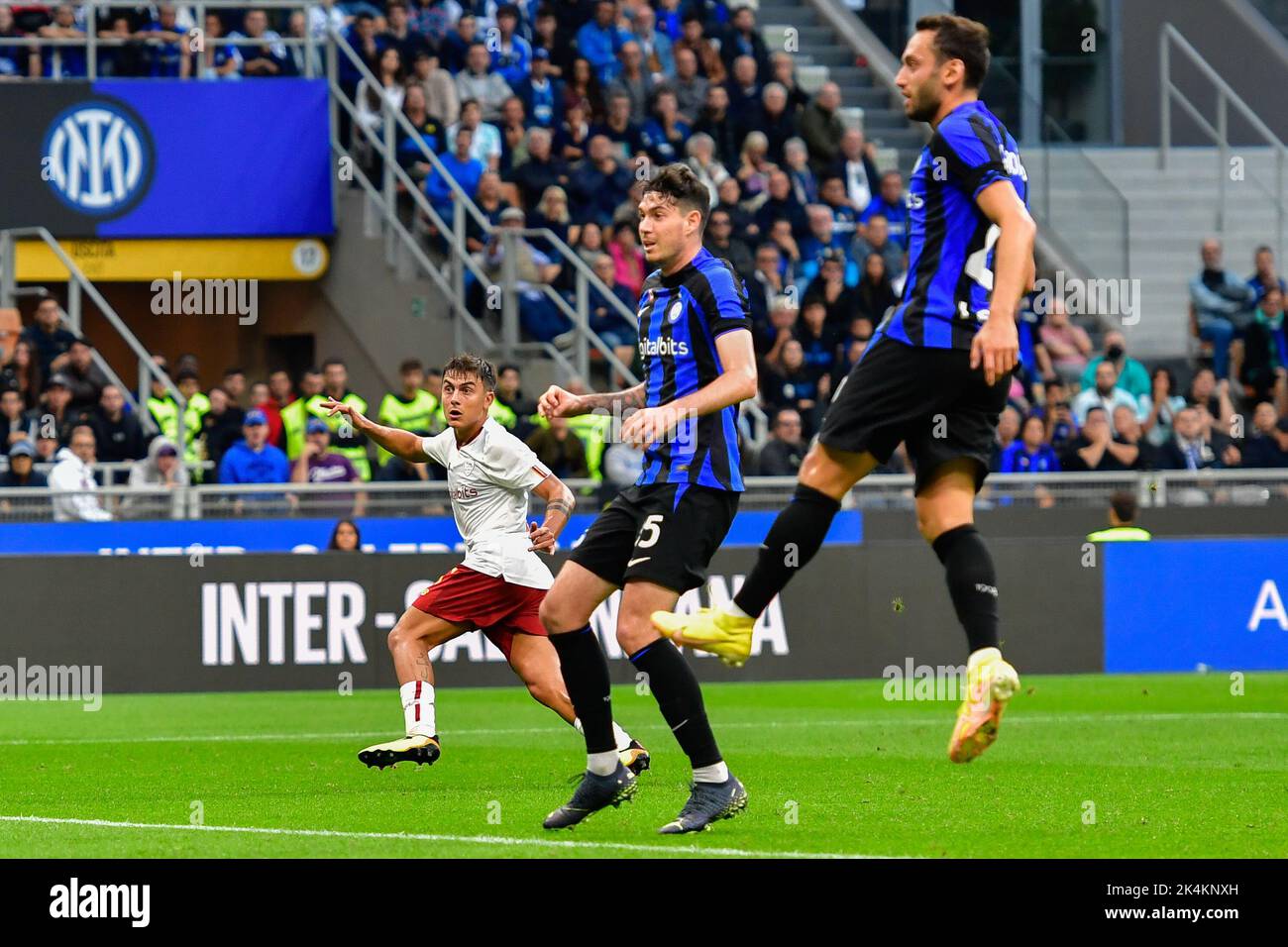 Milano, Italy. 01st, October 2022. Paulo Dybala (21) of Roma equalises ...