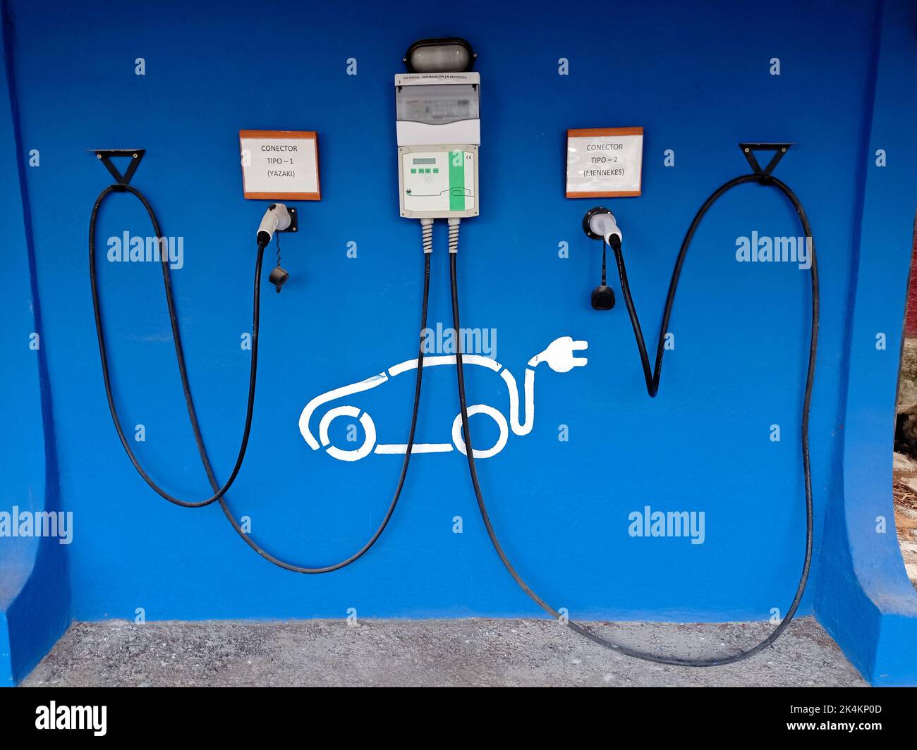 charging point for electric cars with different chargers Stock Photo ...
