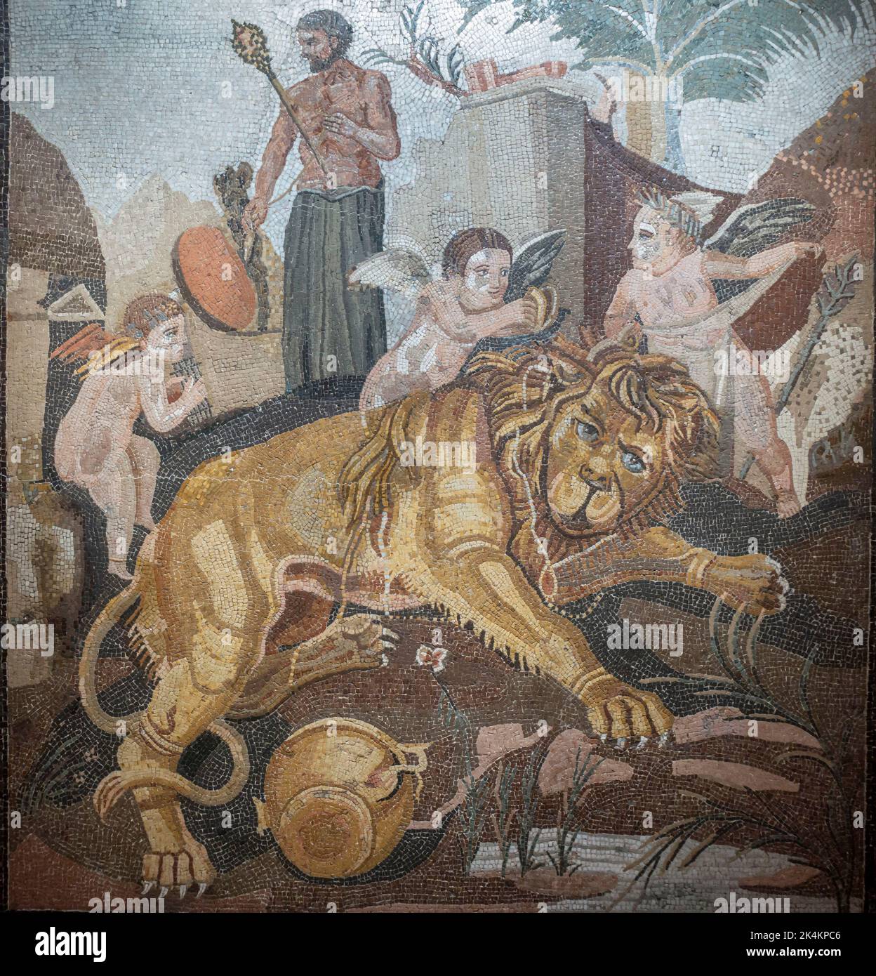 Rome, Centrale Montemartini Museum, Roman mosaic, Polychrome emblema ...