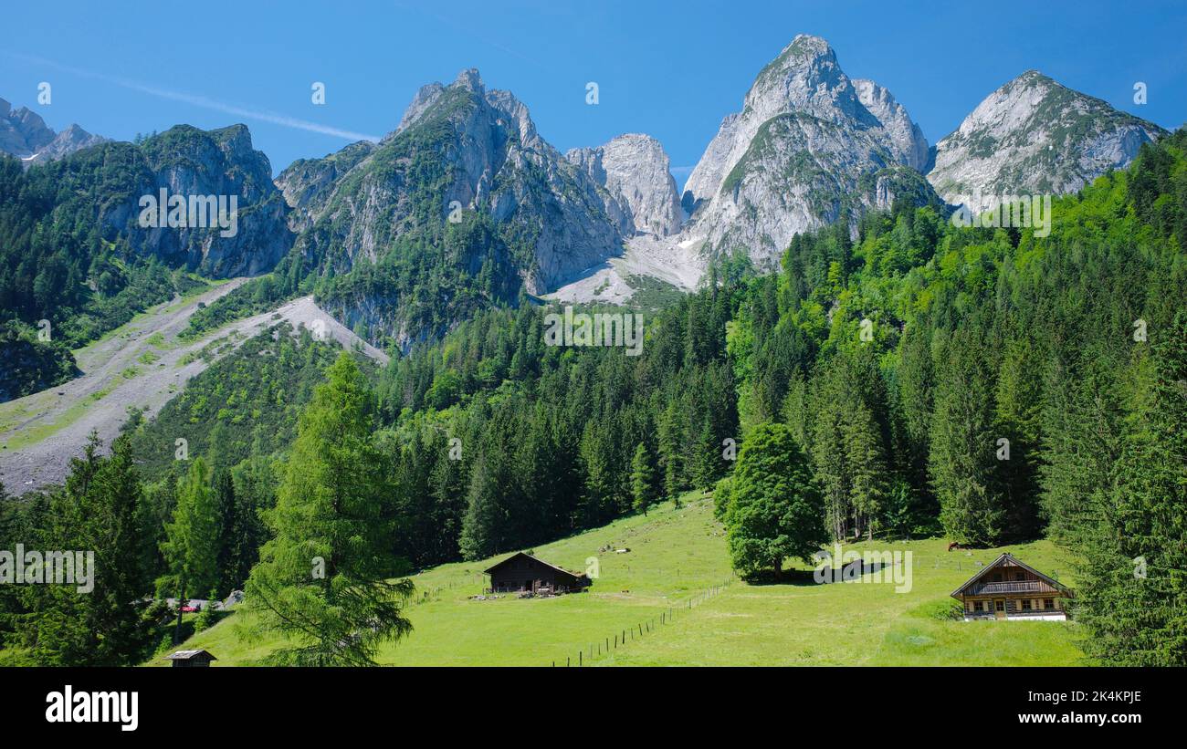 Gosau, Alpine part of Upper Austria. The mountains that encircle the ...