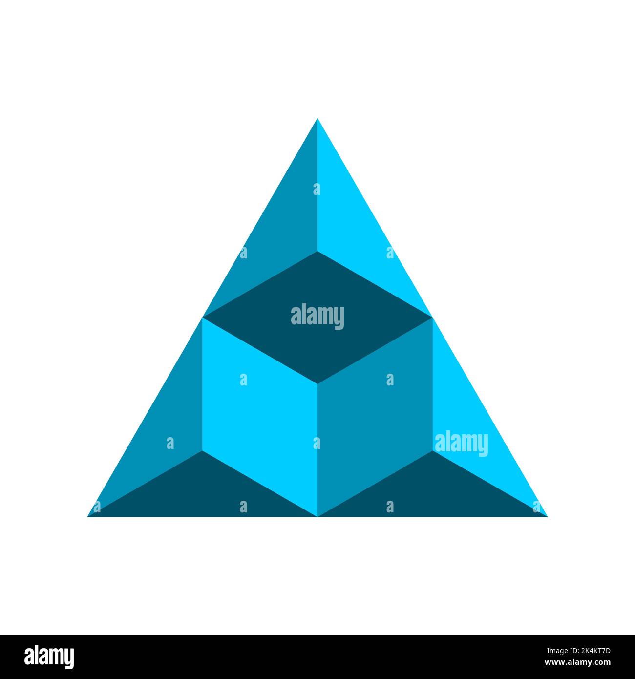 Blue impossible triangle with a cube inside. Geometric shape made of ... Blue impossible triangle with a cube inside. Geometric shape made of ...