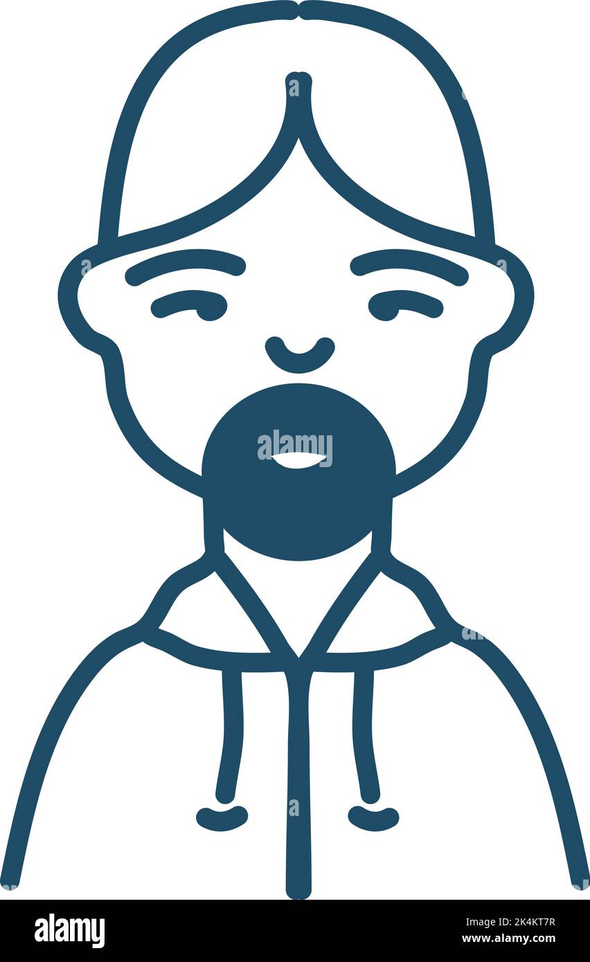 Man with long hair and beard, illustration, vector on a white ...