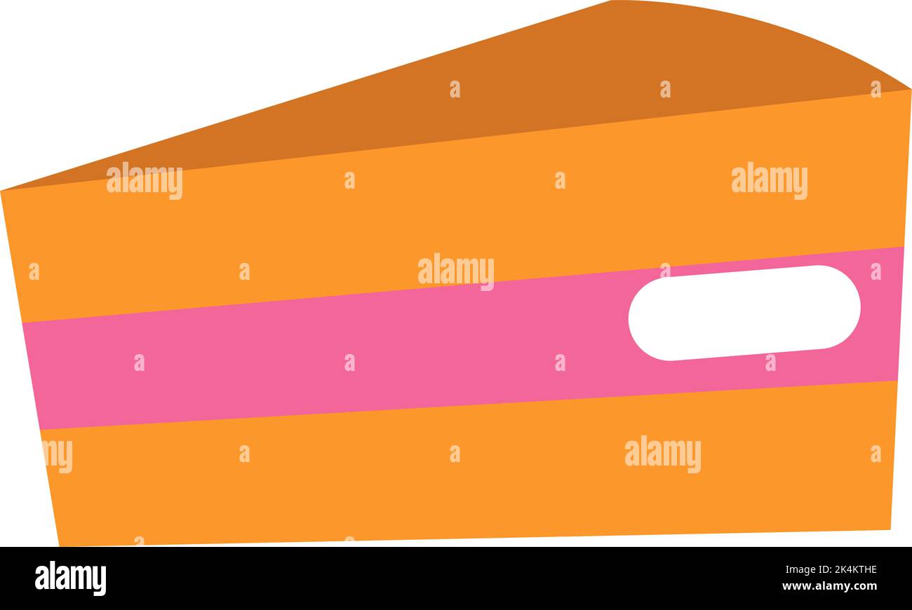 Slice of pink cake, illustration, vector on a white background Stock ...