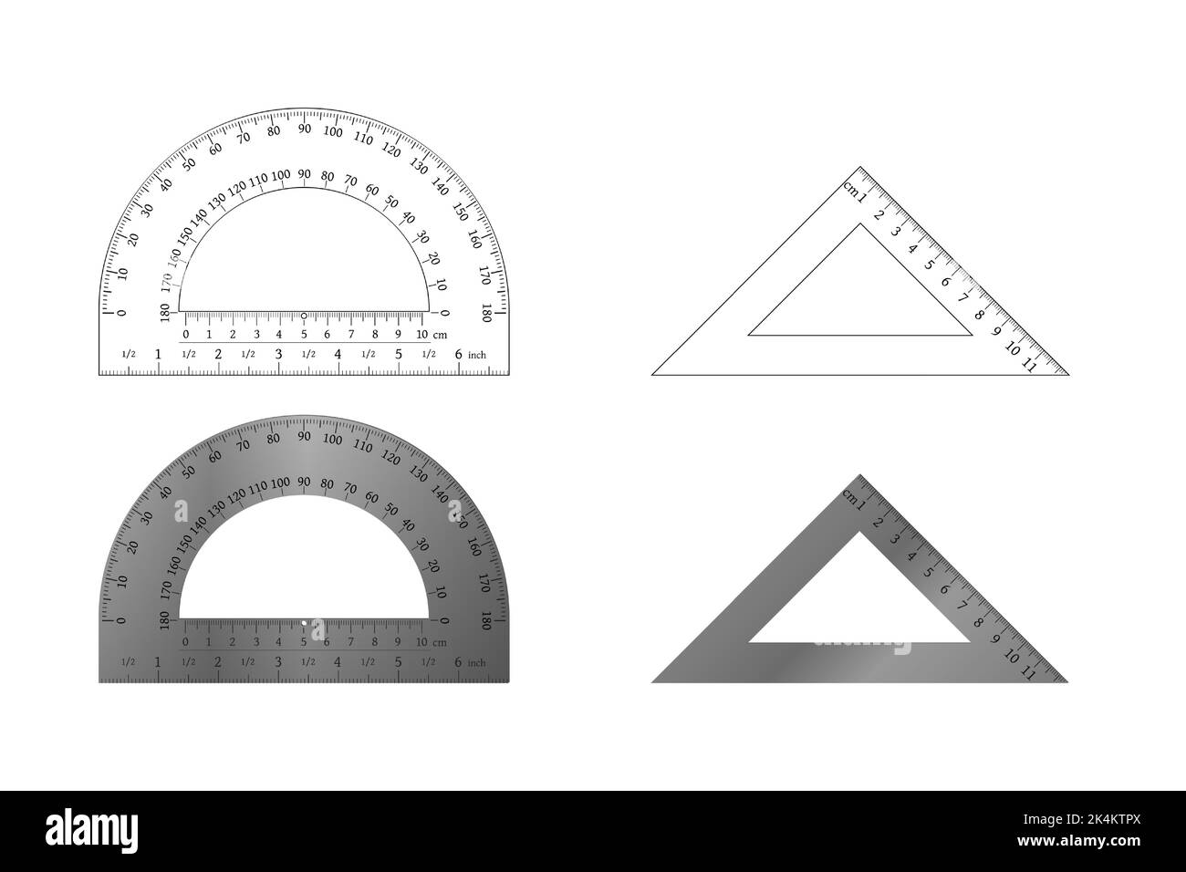 Metal And Outline Protractor And Angular Ruler Set Stock Vector Image And Art Alamy