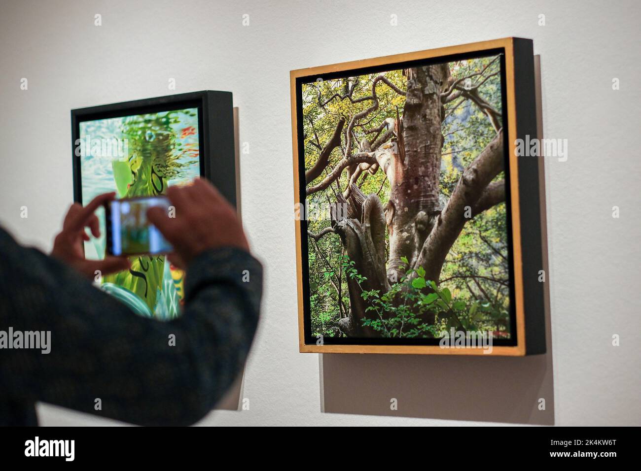 A visitor takes a picture of the painting of the author Raphaella Spence during the exhibition ...