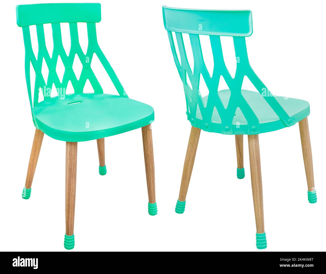 Modern stylish plastic chair with wooden legs in different angles of ...