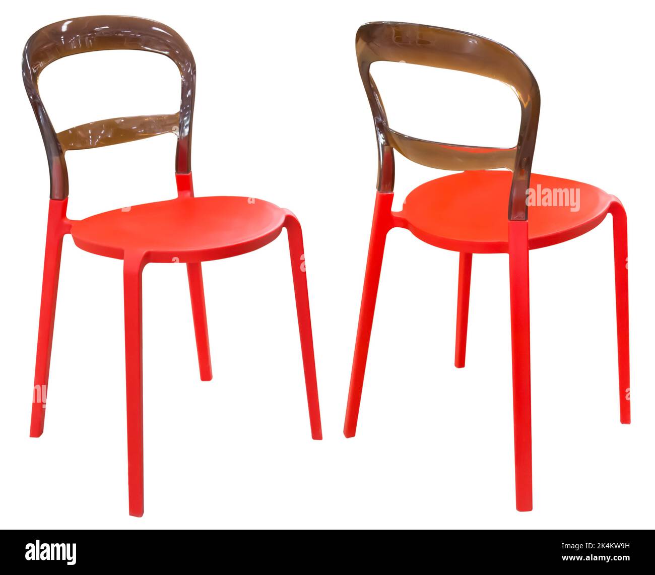 Modern stylish plastic chair in different angles of red color. Isolated ...